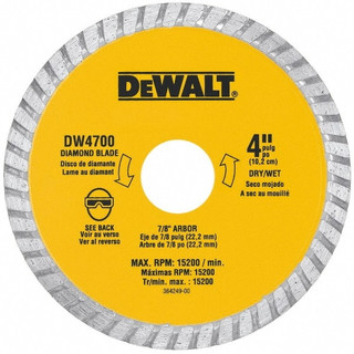 DeWALT Wet & Dry Cut Saw Blade: 4" Dia, 7/8" Arbor Hole Round Arbor ...