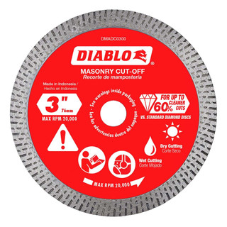 Diablo Tools Wet & Dry Cut Saw Blade: 3" Dia, 3/8" Arbor Hole, 0.0551 ...