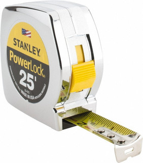 Stanley Tape Measure: 25 ft. Long, 1" Width, Yellow Blade 1/16 ...