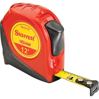 Starrett Tape Measure: 12 ft. Long, 1/2" Width, Yellow Blade 1/16 ...