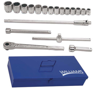 Williams Industrial Tools 19 pc 1" Drive -Point SAE Shallow Socket and ...