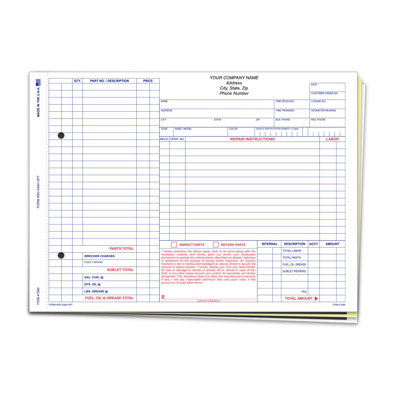 Repair Order Form - Style 1 CUSTOM - Qty. 500