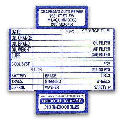 Custom Spot Check Service Record Cards - Qty. 1000/box