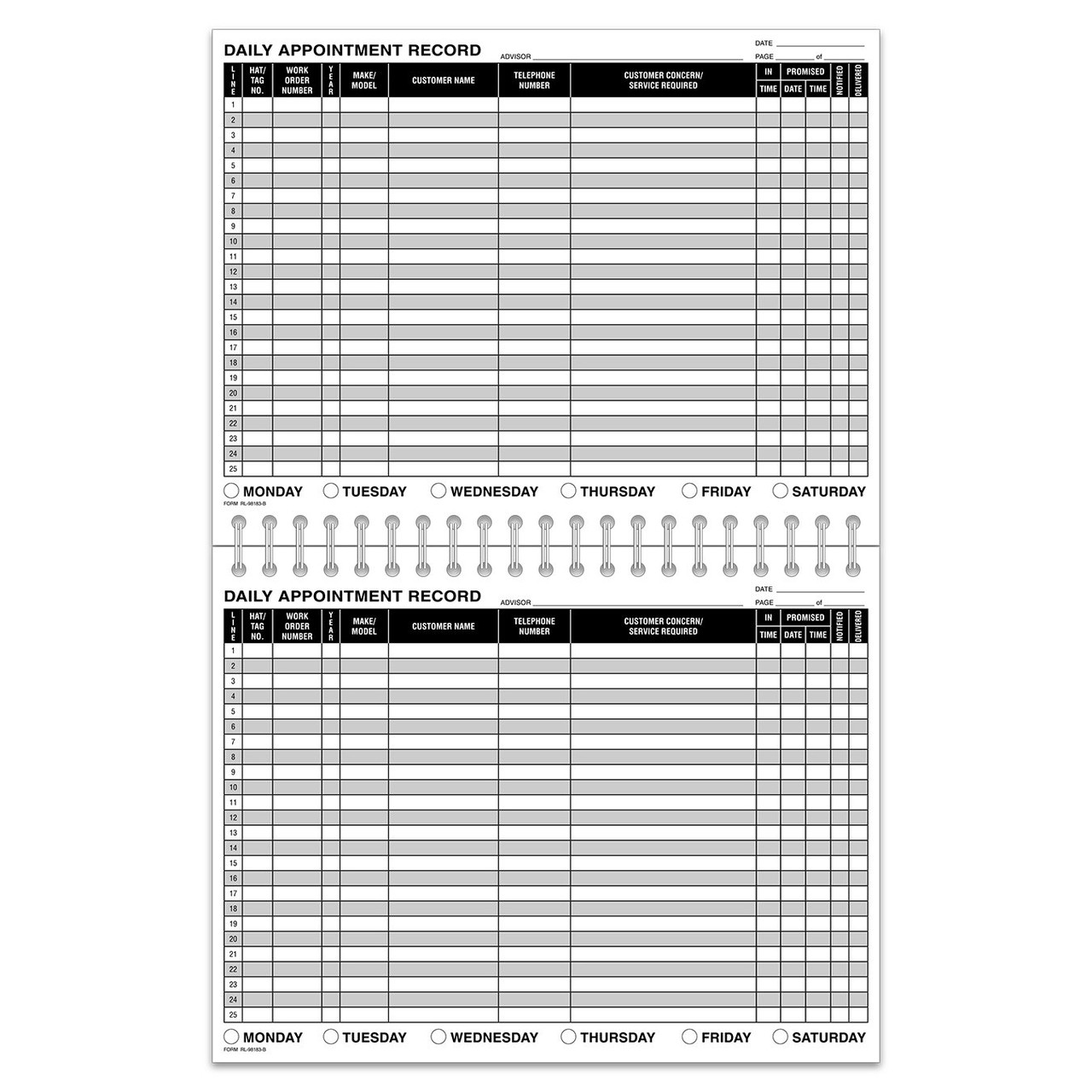 Auto Repair Shop Schedule Book, Style 2