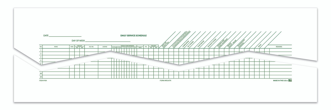 Service Advisor Route Sheet, Style RS-67R