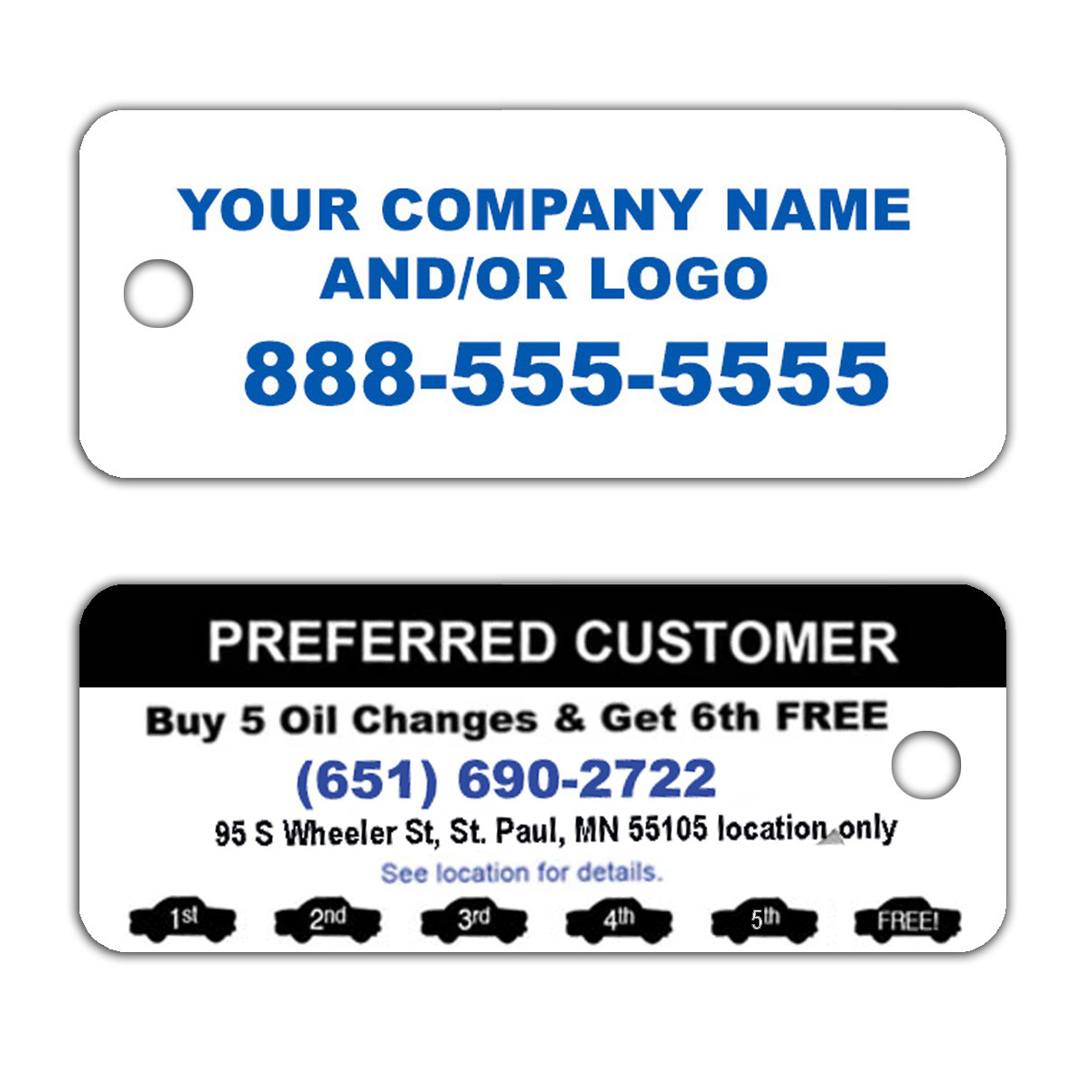 Oil Change Loyalty Punch Card Keychain - 250 pcs