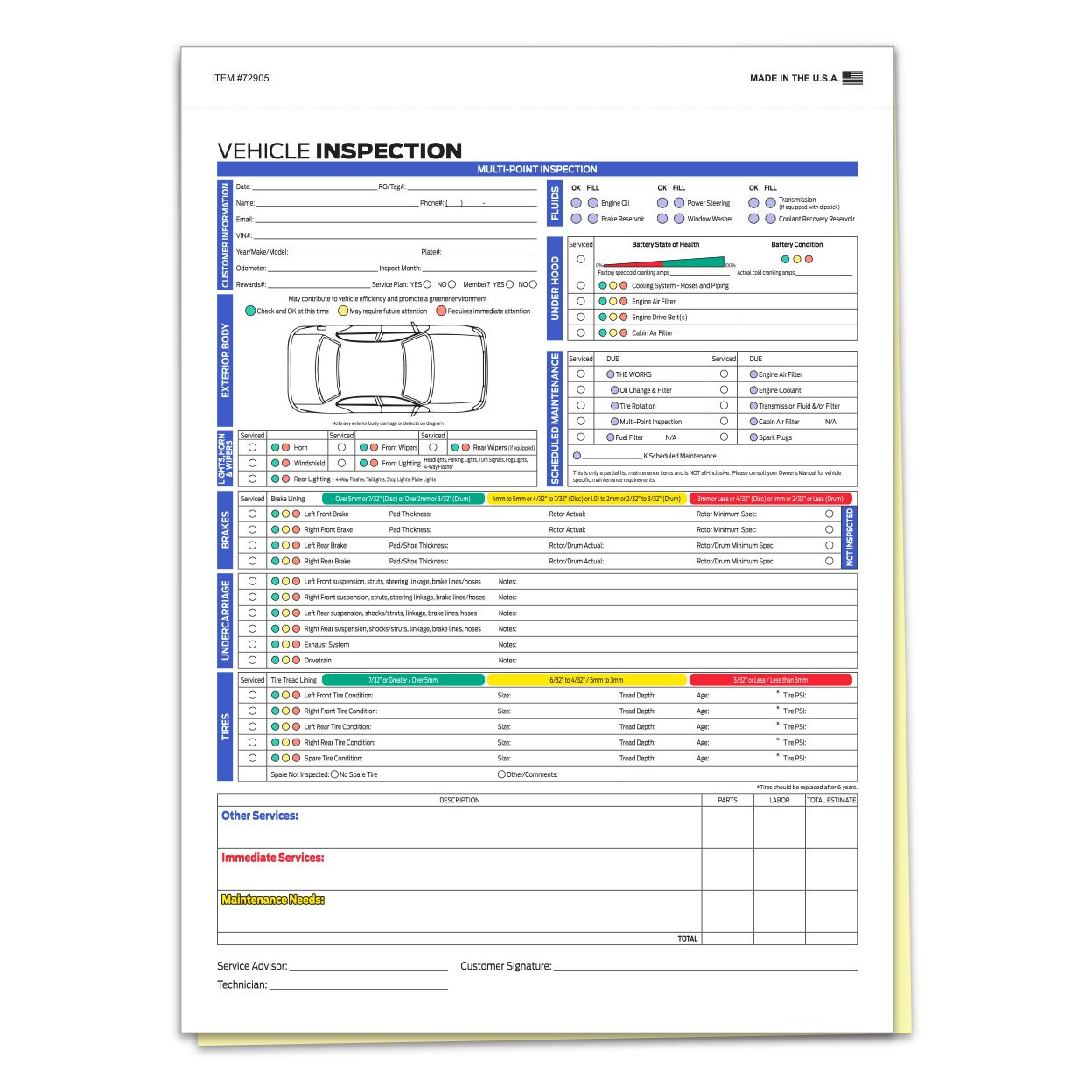Vehicle Inspection Checklist, With Customer Copy - Qty. 250