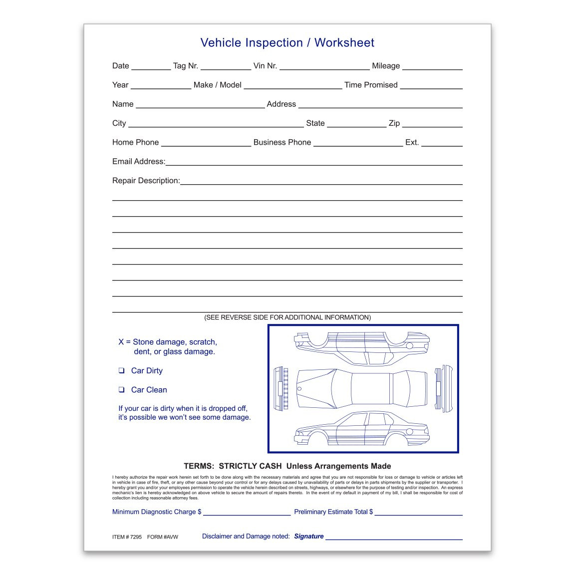 Vehicle Inspection Checklist, 100 sheets/pad