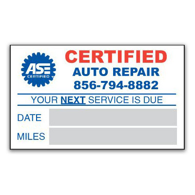 Custom Service Reminder Stickers | Auto Service Repair Shops
