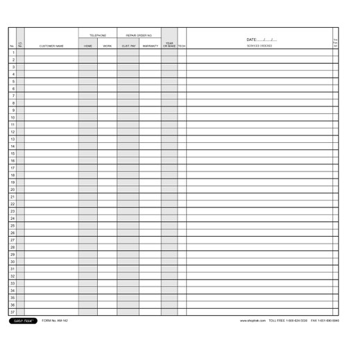 Service Route Sheet for Auto Repair Appointments