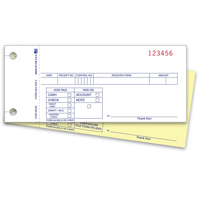 Carbon Copy Receipts - 2 Part - Qty. 100