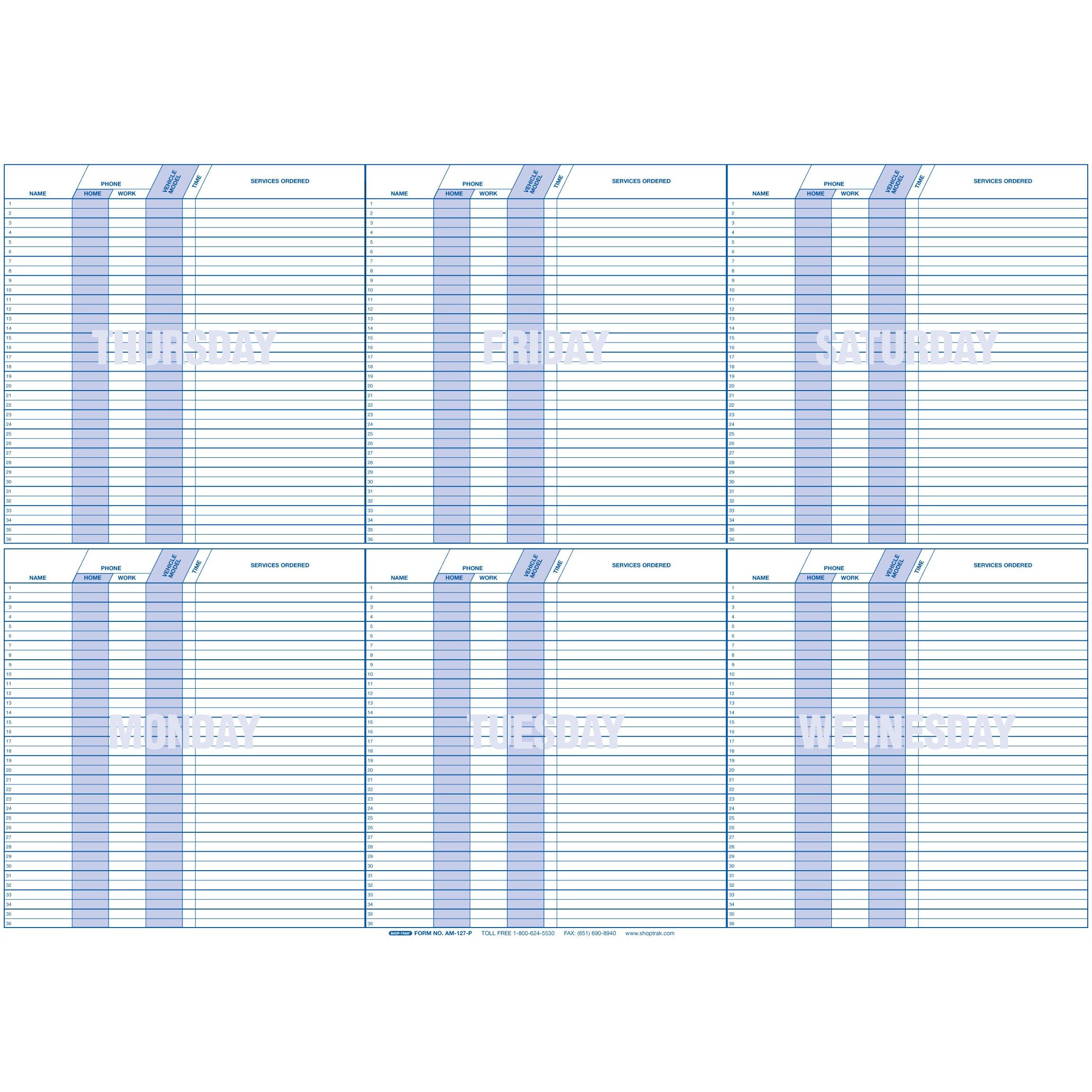 "Big Blue" Weekly Service Appointment Pad