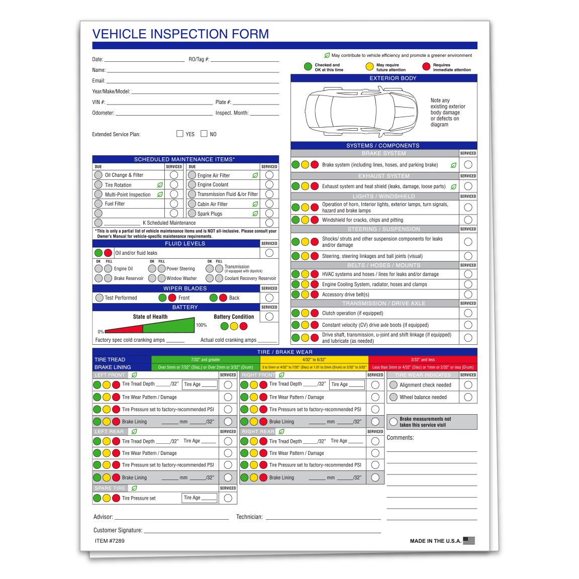 Multi-Point Inspection Checklist ("Eco" Style) - 2 Part - Qty. 250