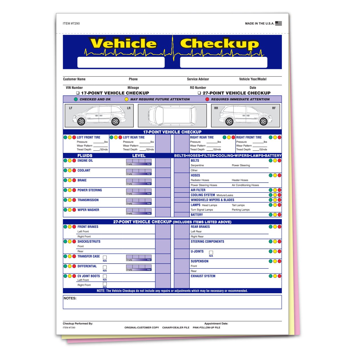 17 Point / 27 point Inspection Sheet - 3 Part - Qty. 250