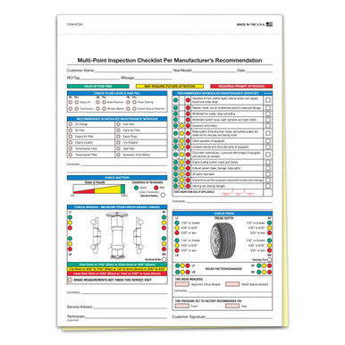 Multi-Point Inspection Checklist Sheets, With Customer Copy