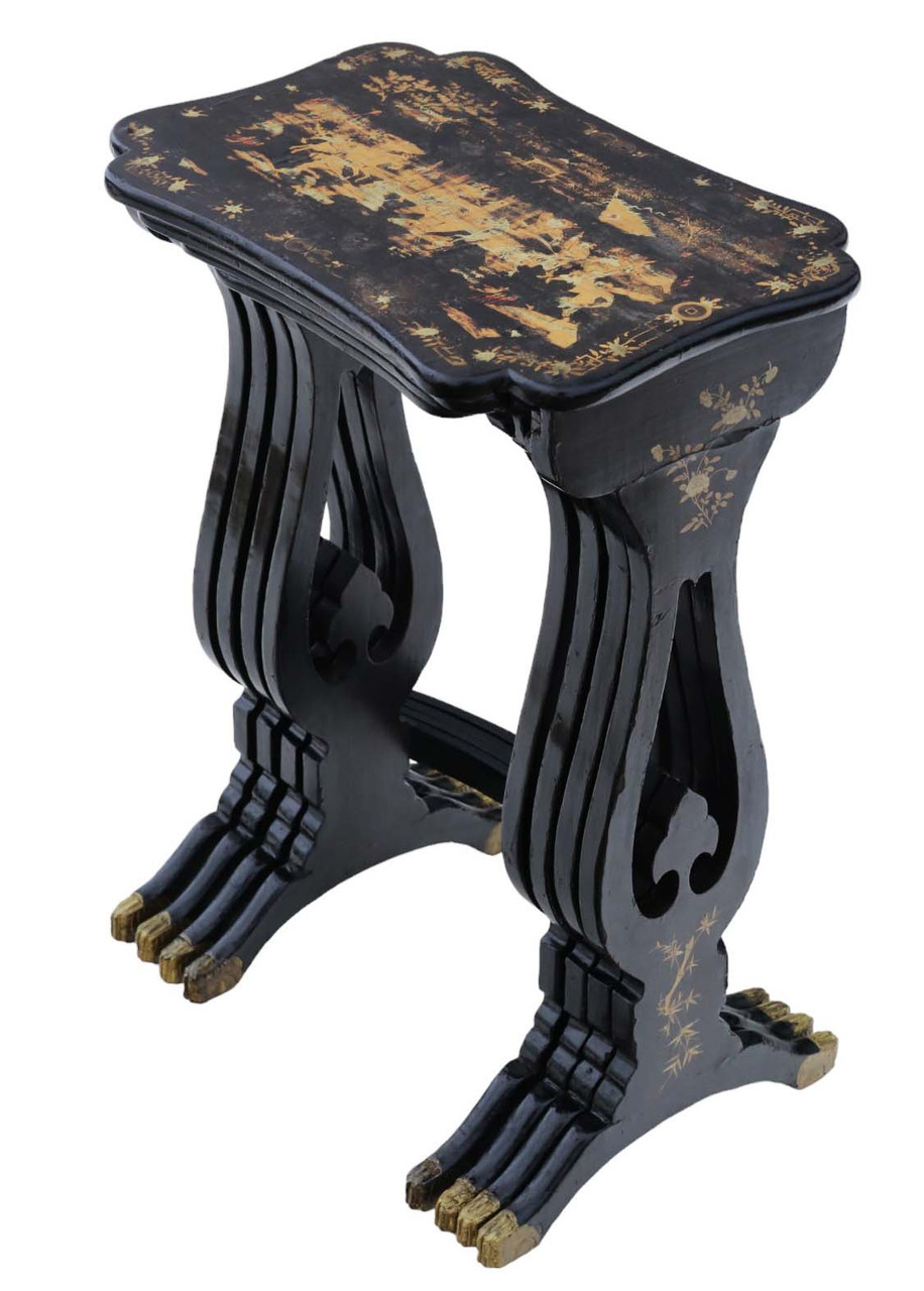Antique fine quality Chinoiserie Boulle-work black lacquer nest of 4 ...