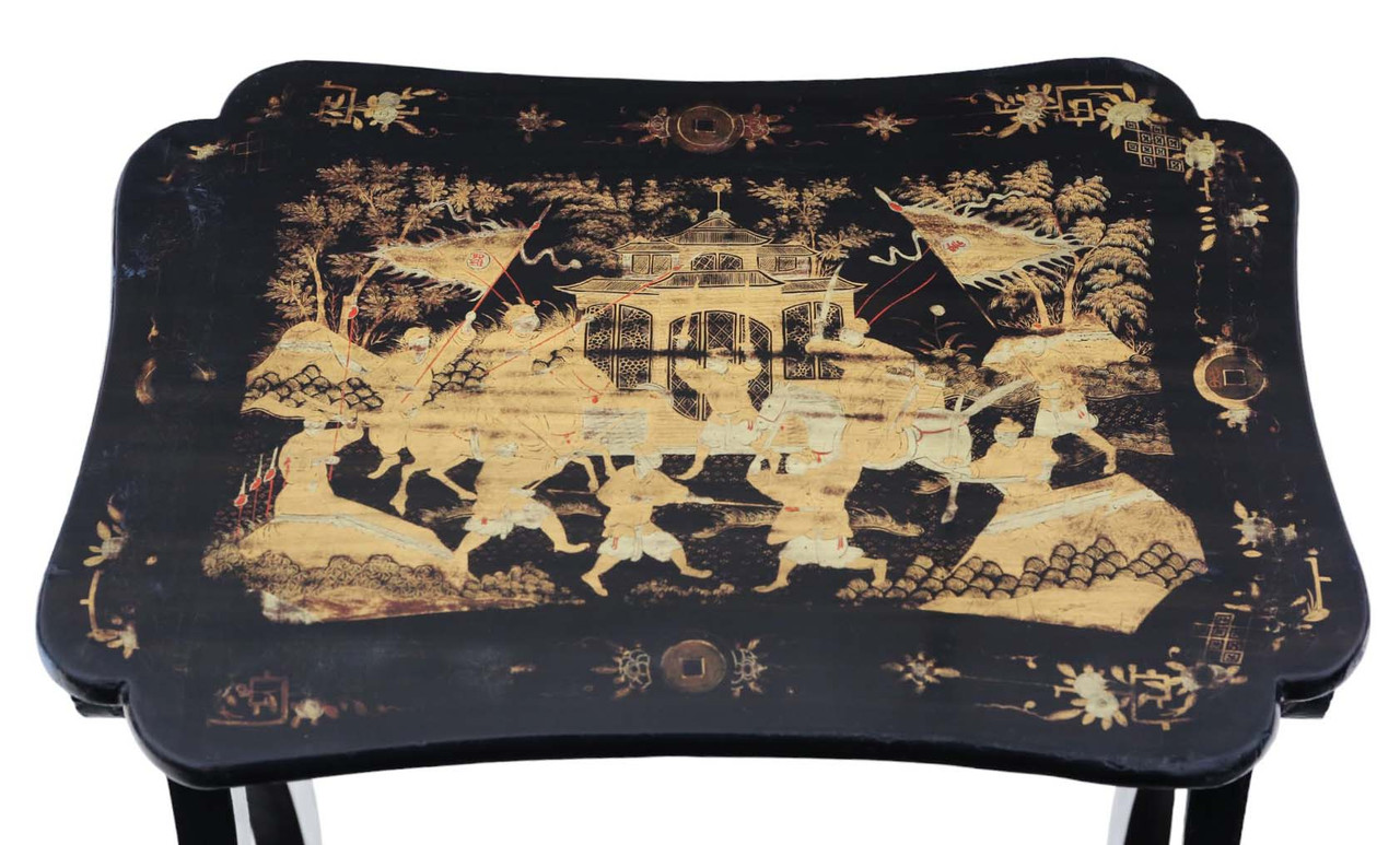 Antique fine quality Chinoiserie Boulle-work black lacquer nest of 4 ...