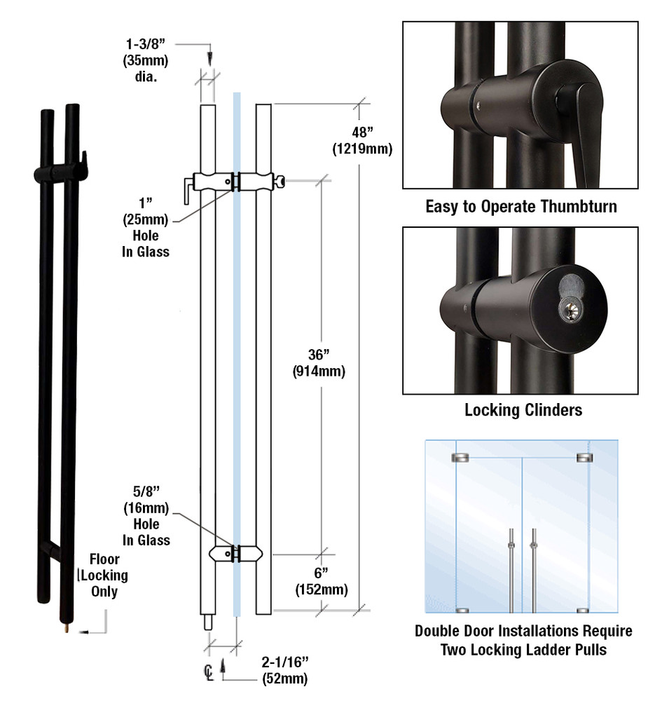 Back-to-Back 48" Locking Ladder Pull Handle Matte Black