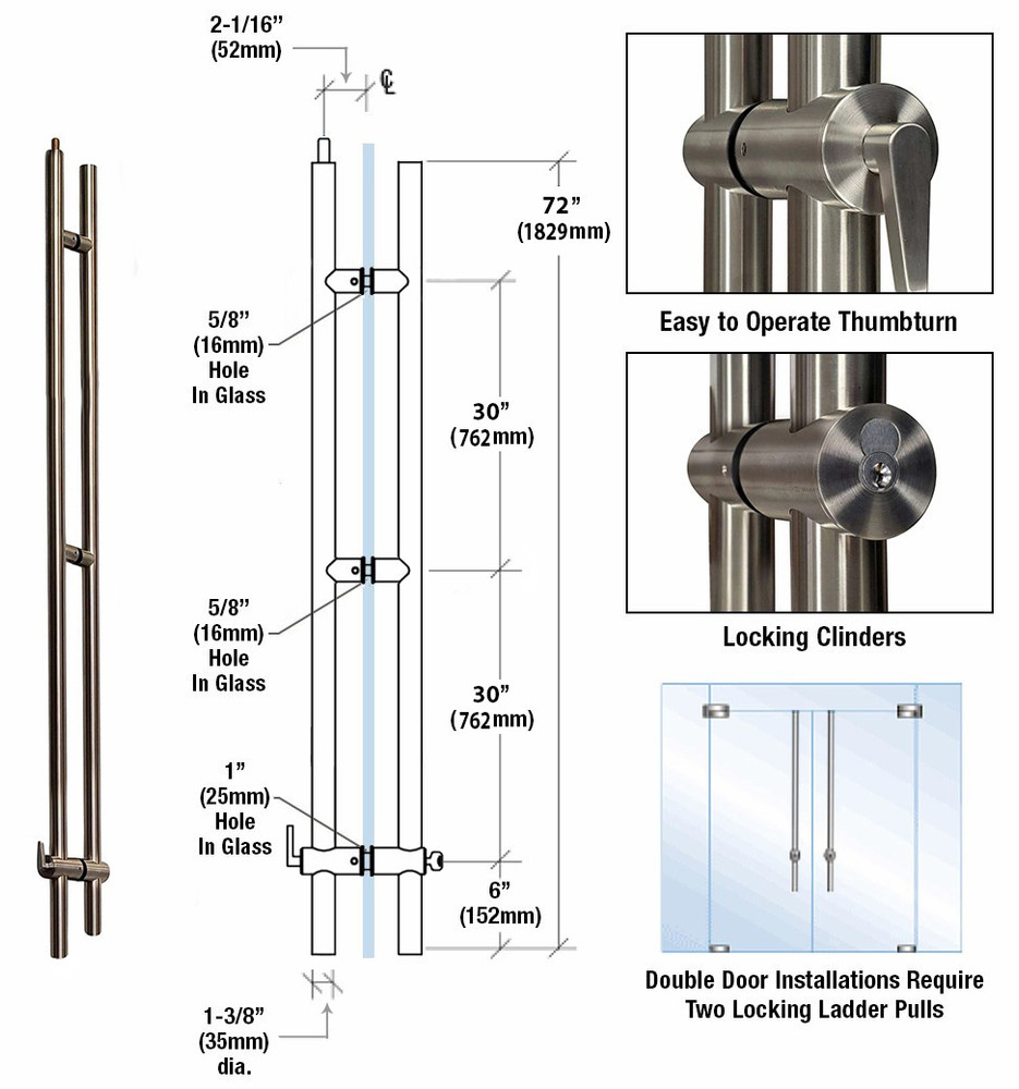 72" Upwards Locking Ladder Pull Handle - Brushed Satin US32D/630