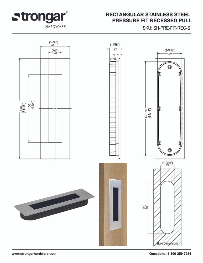 One-Sided 6-5/16" Pressure Fit Recess Pull Handle