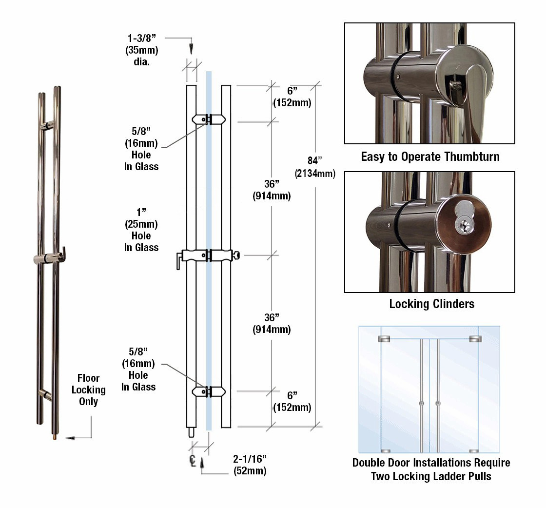Back-to-Back 84" Locking Ladder Pull Handle Polished Finish