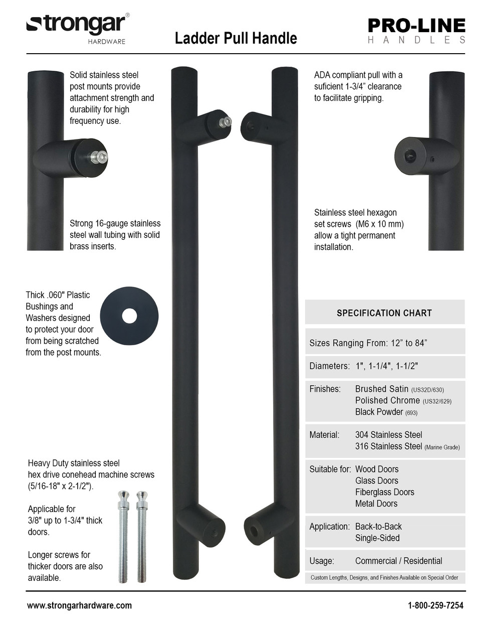 Black 304 Grade Stainless Steel Ladder Pull & Door Handle