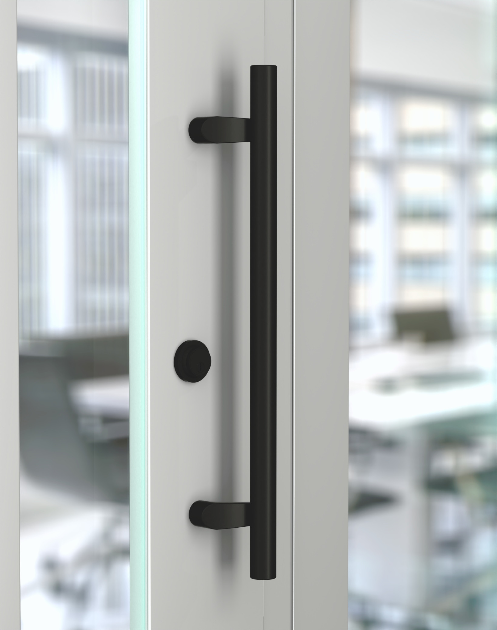 Post Mount Offset Pull Handle - Matte Black Powder Coated