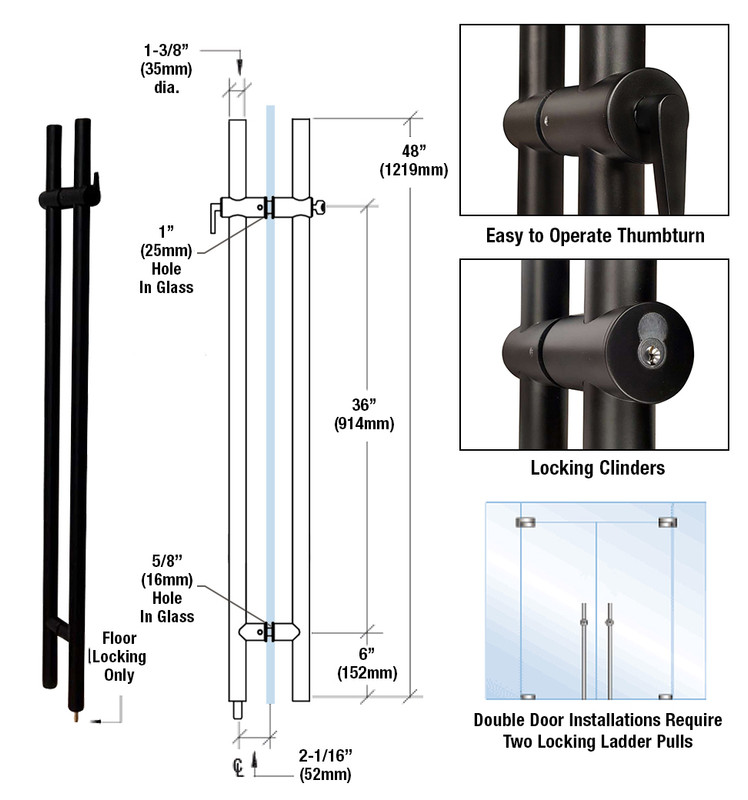 Back-to-Back 48" Locking Ladder Pull Handle Matte Black