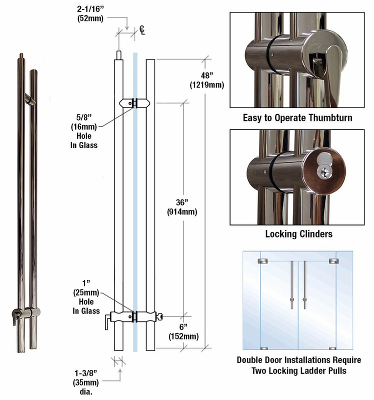 Back-to-Back 48" Upward Locking Ladder Pull Handle Polished Finish