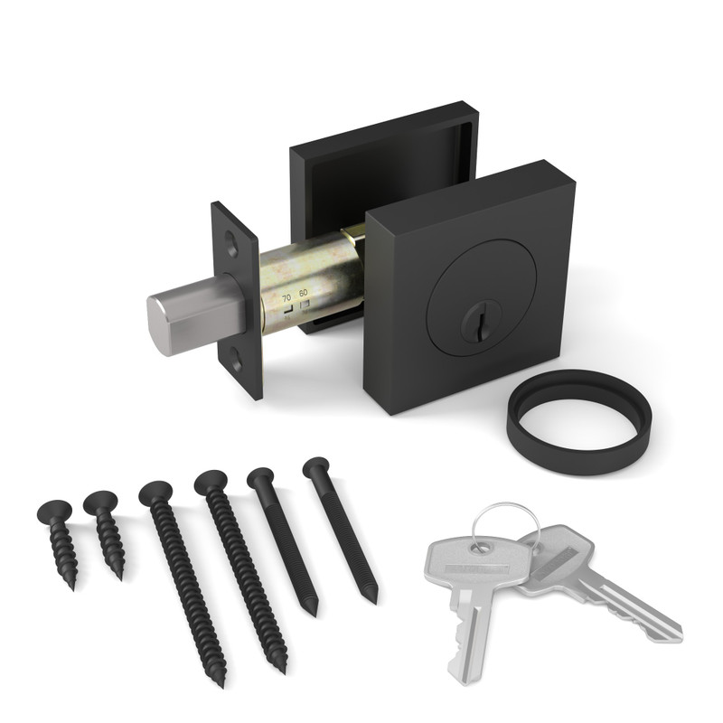 Square Keyed Deadbolt, Single Cylinder, Matte Black Powder Coated ...