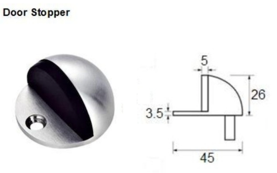 Half Dome Floor Mount Door Stop - Stainless Steel Brushed