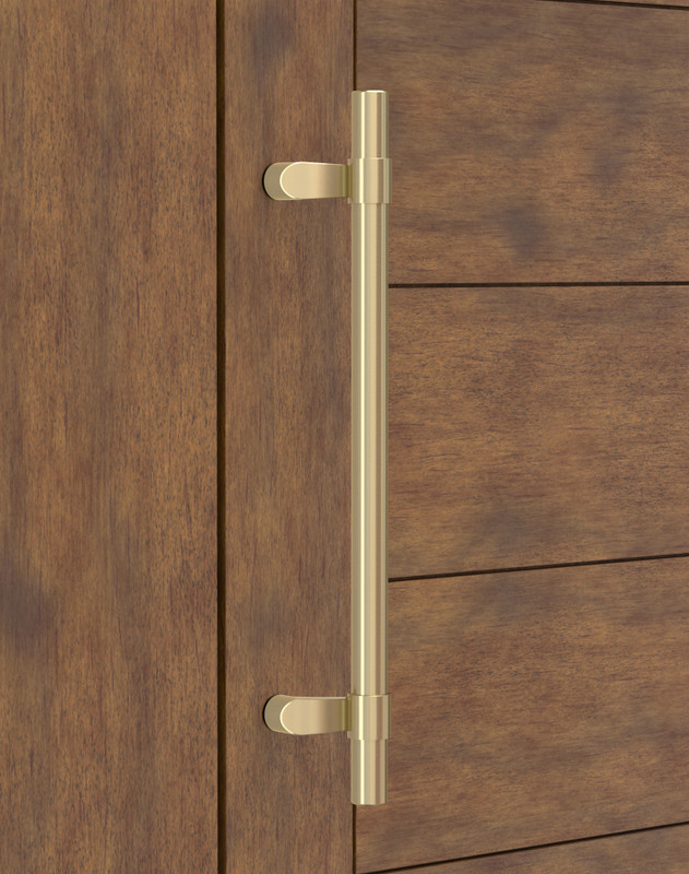 Post Mount Offset Pull Handle with Collar - Satin Brass