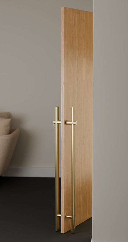 Back-to-Back 48" Locking Ladder Pull Handle Satin Brass