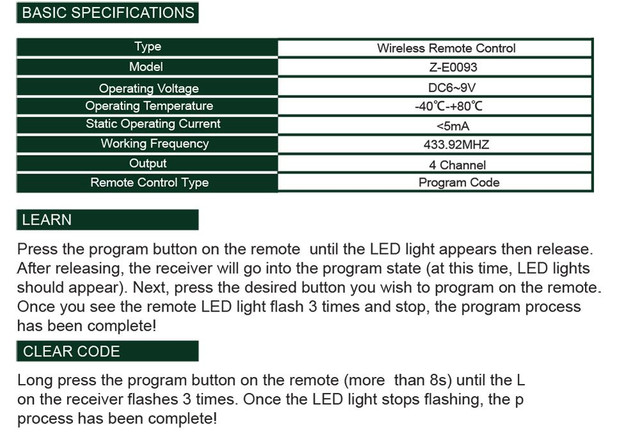 RC4WD 4 Channel Wireless Remote Light Bar Controller TURN On/Off Z ...