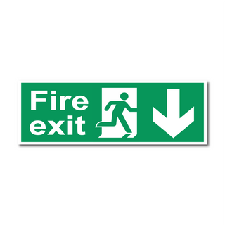 Fire Exit Down Sign 300mm x 100mm - Clear Emergency Direction