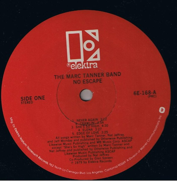 The Marc Tanner Band - No Escape - Elektra - 6E-168 - LP, Album, PRC ...