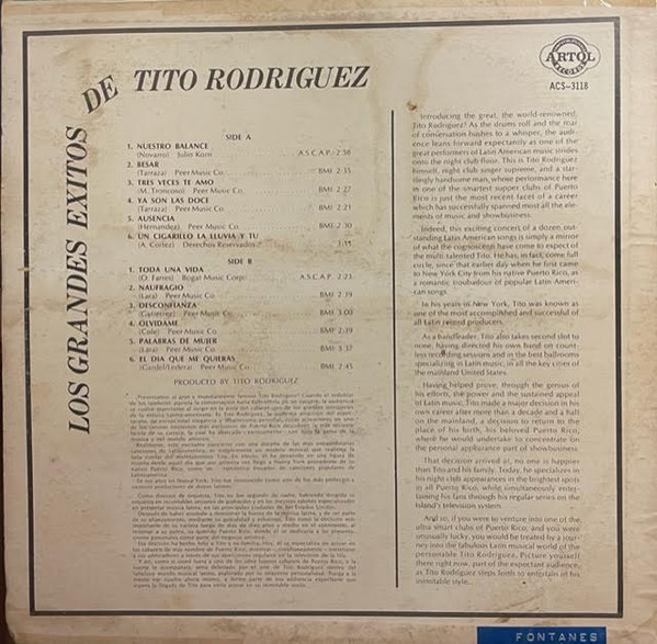 Tito Rodriguez - Los Grandes Exitos De Tito Rodriguez (LP, Comp ...