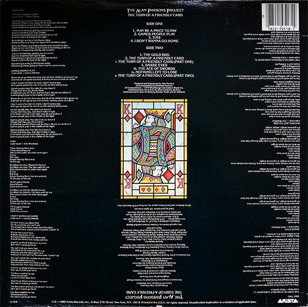 The Alan Parsons Project - The Turn Of A Friendly Card (LP, Album, Kee ...