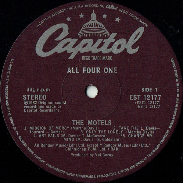 The Motels - All Four One (LP, Album) - BullTrax Records