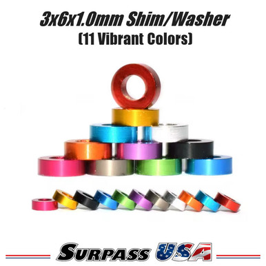 Surpass USA 3mm (M3) 3x6x1mm Precision Aluminum Shims (10pcs)
