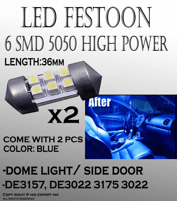 2pcs 6SMD Blue Car Lamp Festoon 36mm LED Car doom Light Bulbs Fast ship ...