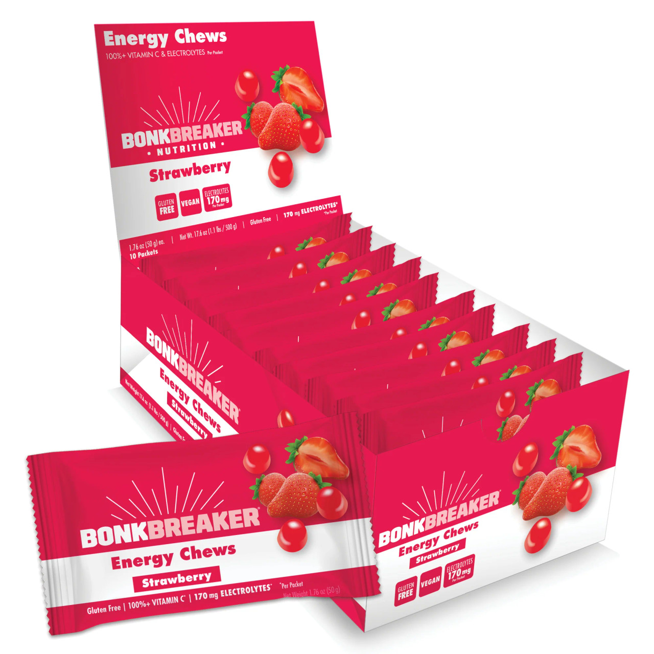 Bonk Breaker Energy Chews Strawberry 10x 50g packs (1 Box)