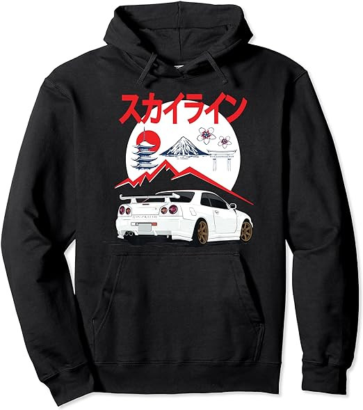 Black Gtr r34 J D M Skyline Automotive JDM Legend Tuning Car Pullover ...