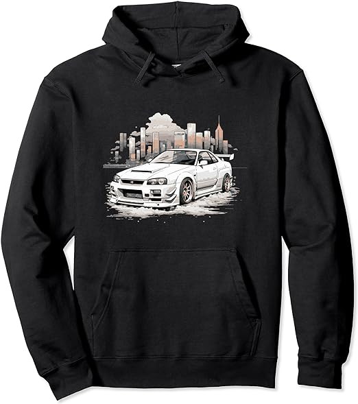 Black Gtr r34 JDM Skyline Pullover Hoodie - Texas Rhinestone