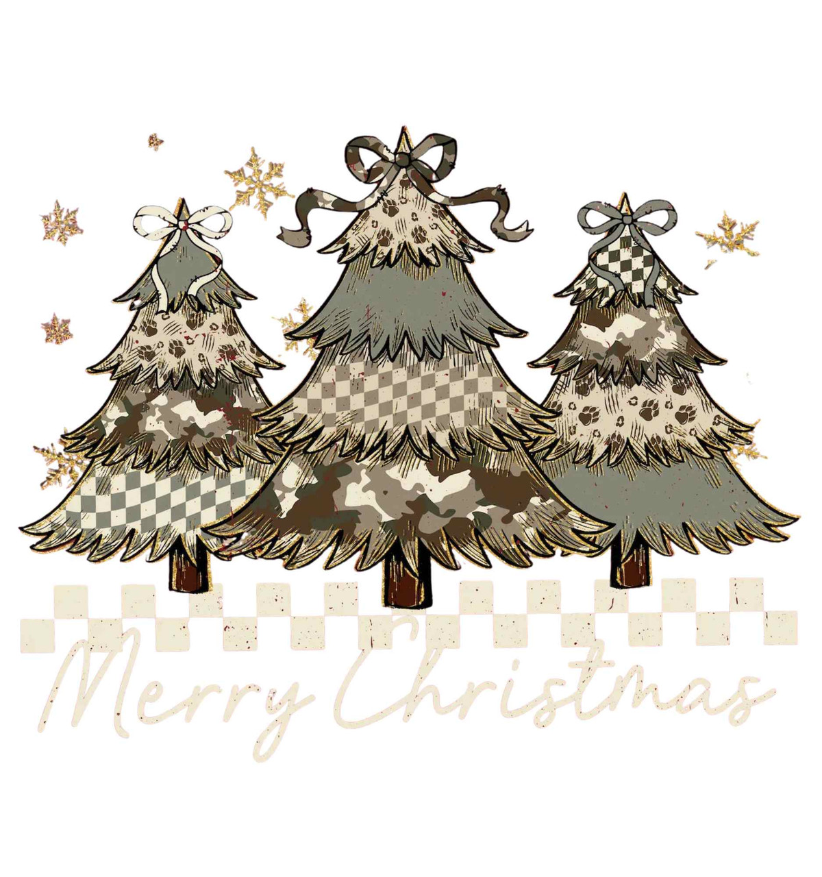 (2 Qty) Gold Snow Flakes Merry Christmas DTF transfer - Texas Rhinestone