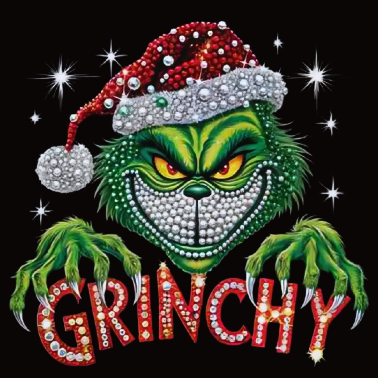 (2 Qty) Scary Rhinestone Grinchy DTF transfer - Texas Rhinestone
