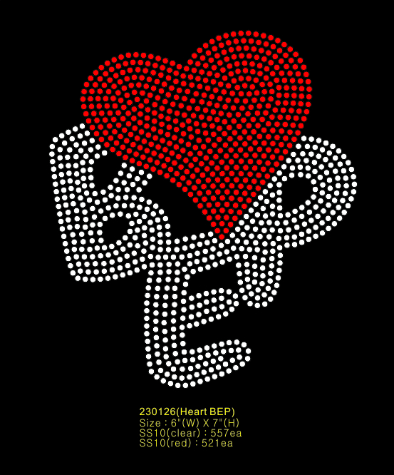 BEP with Red Heart - Custom Rhinestone Transfer - Texas Rhinestone
