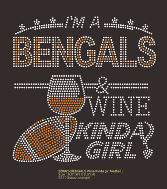 BENGALS Wine Kinda Girl Football Rhinestone Transfer - Texas Rhinestone