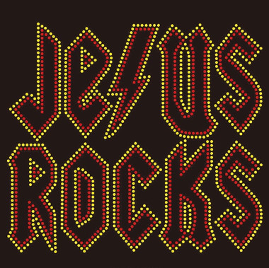 JESUS ROCKS - (Yellow & Red) Custom Rhinestone Transfer - Texas Rhinestone