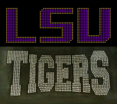 LSU Tigers word text - custom Rhinestone Transfer - Texas Rhinestone